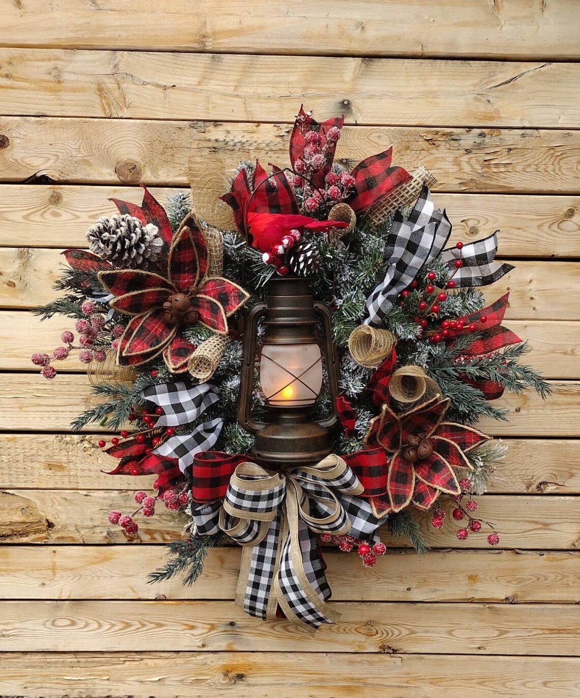 Farmhouse Christmas Lantern Wreath Country Rustic Christmas - Etsy