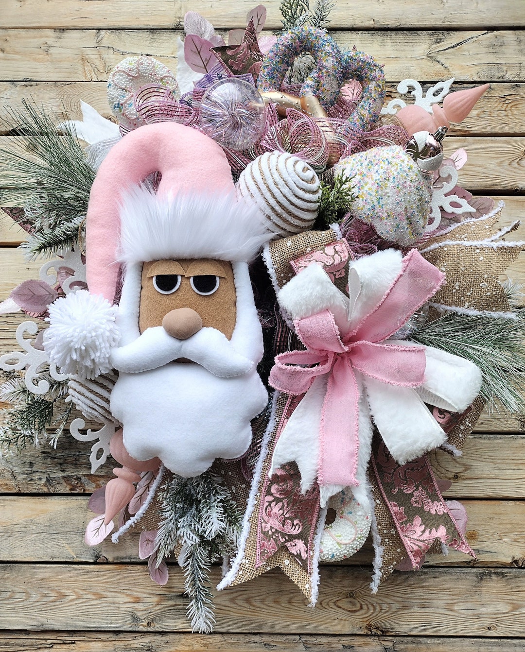 Reserved for Yolanda-final Payment on Pink Santa Christmas Wreath ...