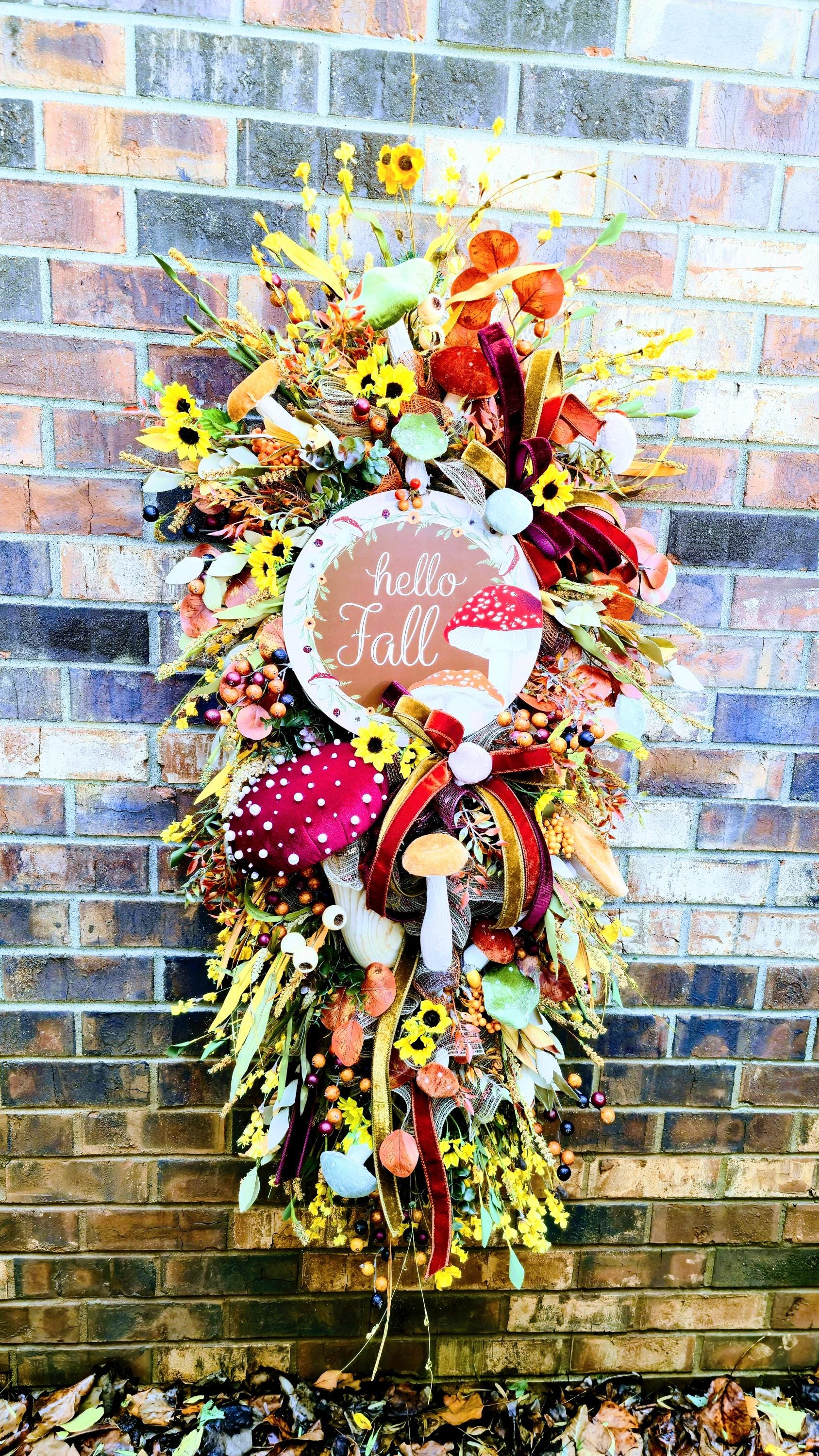 XL Fall Swag: Rustic Mushroom Hello Fall Wreath - Etsy