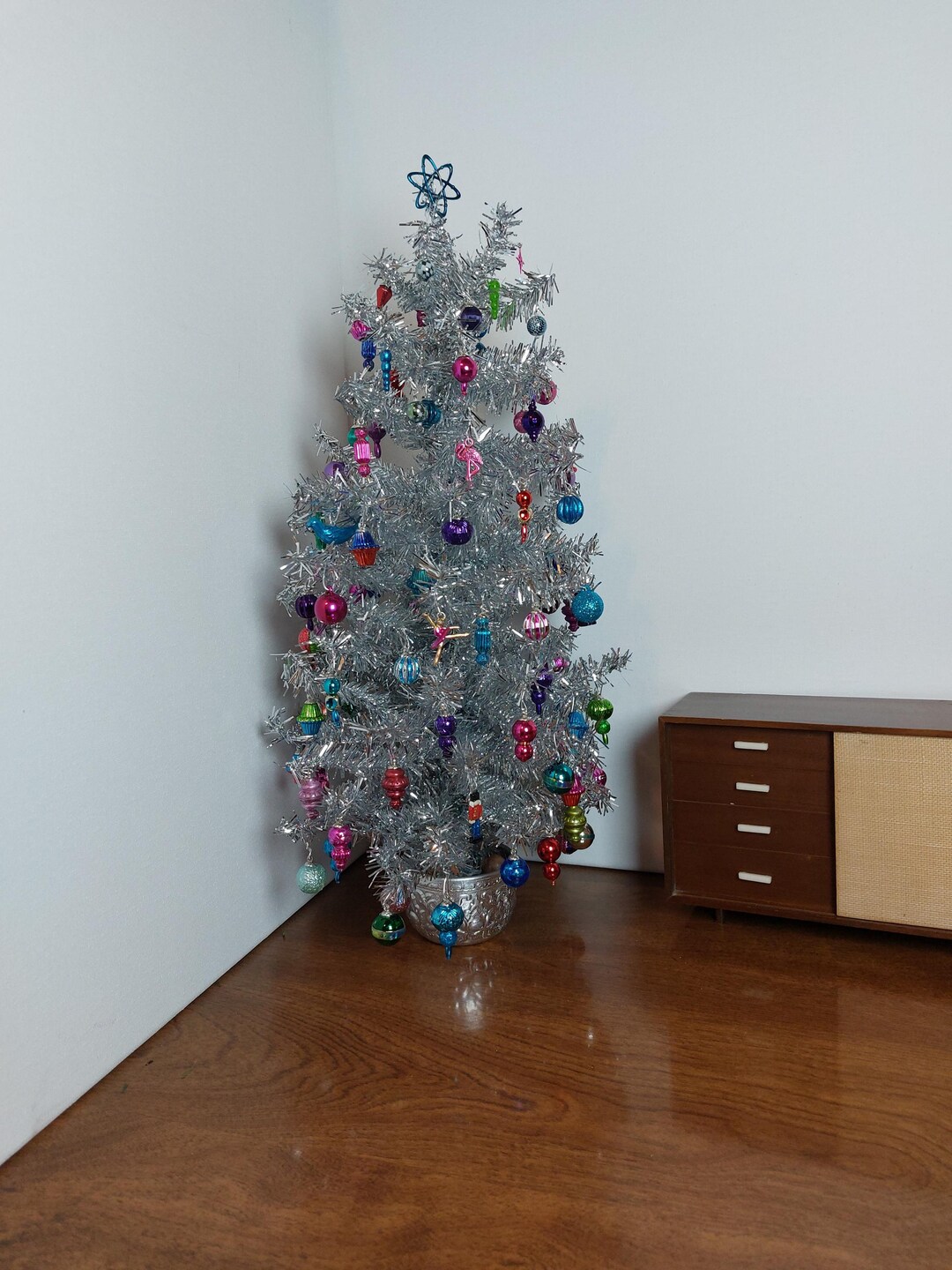 Miniature Mid Century Silver Tinsel Christmas Tree, Mid Century ...
