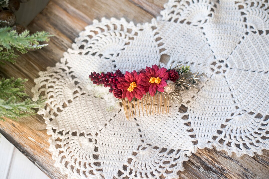 RTS, Christmas Floral Hair Comb, Christmas Hair Clip, Bridal Floral ...