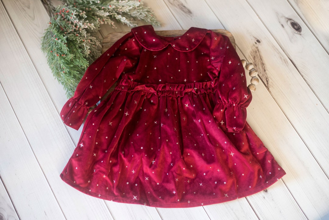 RTS, Christmas Baby Outfit, Christmas Dress, Burgundy Baby Dress, Baby ...