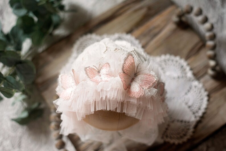 Butterfly Bonnet, Newborn Bonnet, Butterfly, White Bonnet, Baby Girl ...