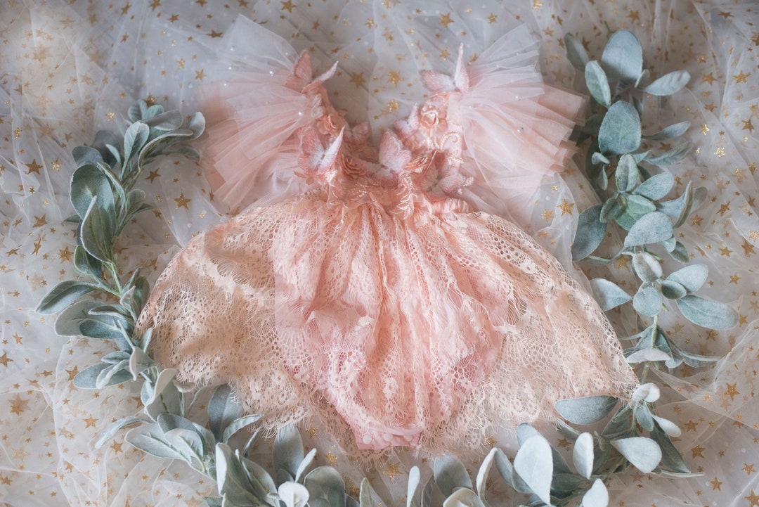RTS, Sitter Romper, Butterflies Romper, Peach Romper, First Birthday ...
