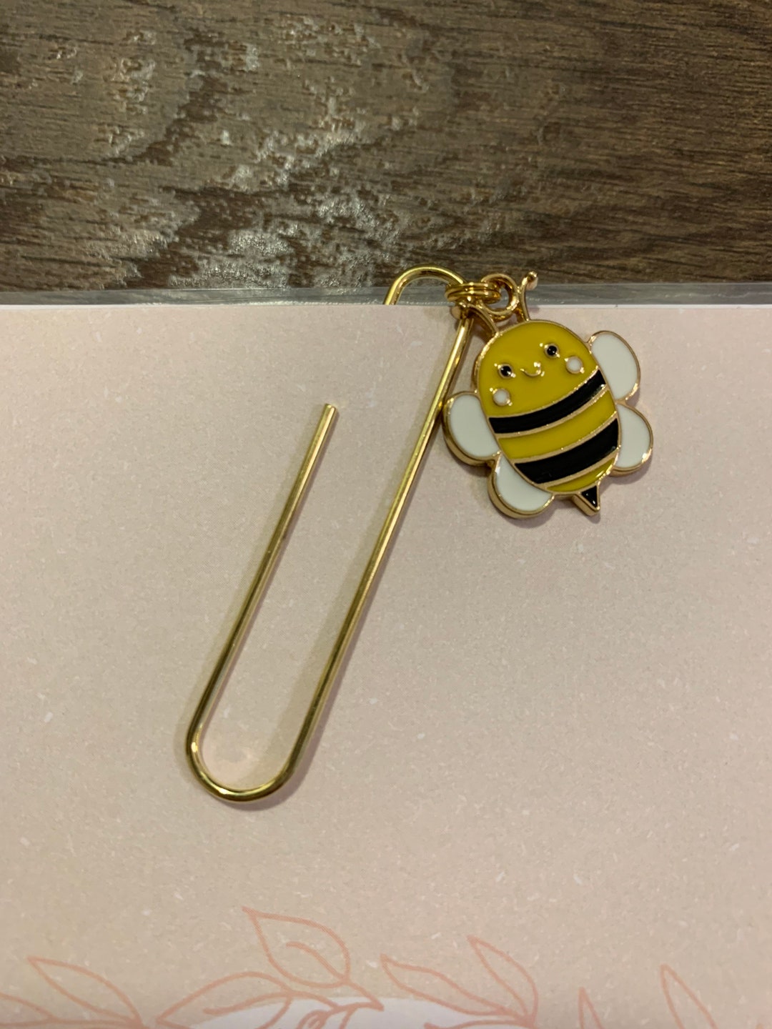 Gold Paper Clip With Cute Cartoon Honey Bee Charm Page Marker/ Bookmark ...