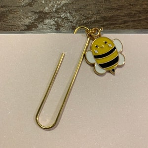Gold Paper Clip With Cute Cartoon Honey Bee Charm Page Marker/ Bookmark ...