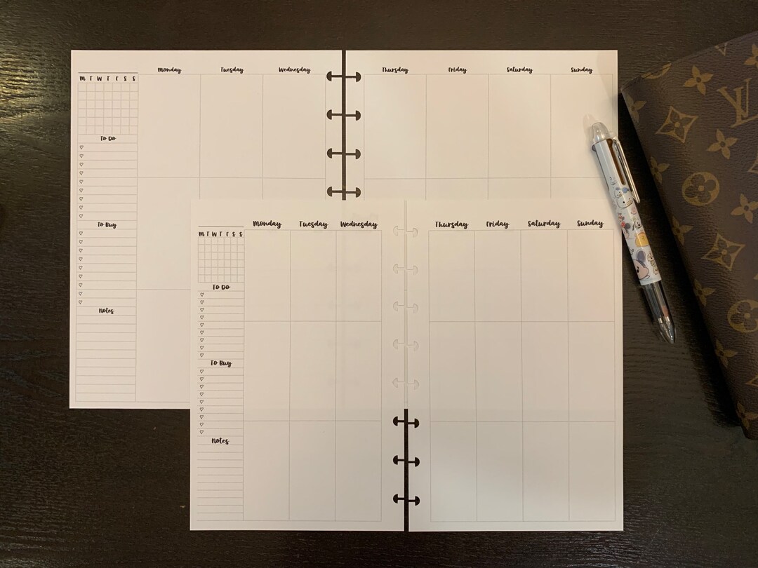HP/ ARC/ Disc Planner Printed Inserts. Undated Vertical Weekly Week on ...