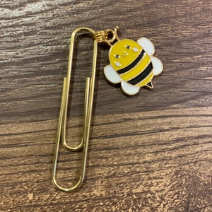 Gold Paper Clip With Cute Cartoon Honey Bee Charm Page Marker/ Bookmark ...