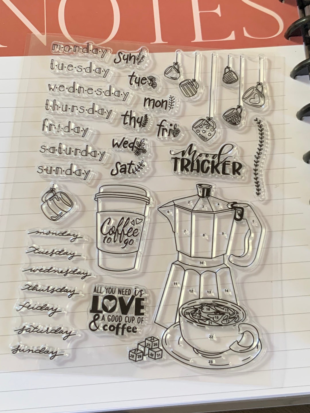 24 Pc Coffee Themed Calendar Diary Journal Planner Scrapbook Clear ...