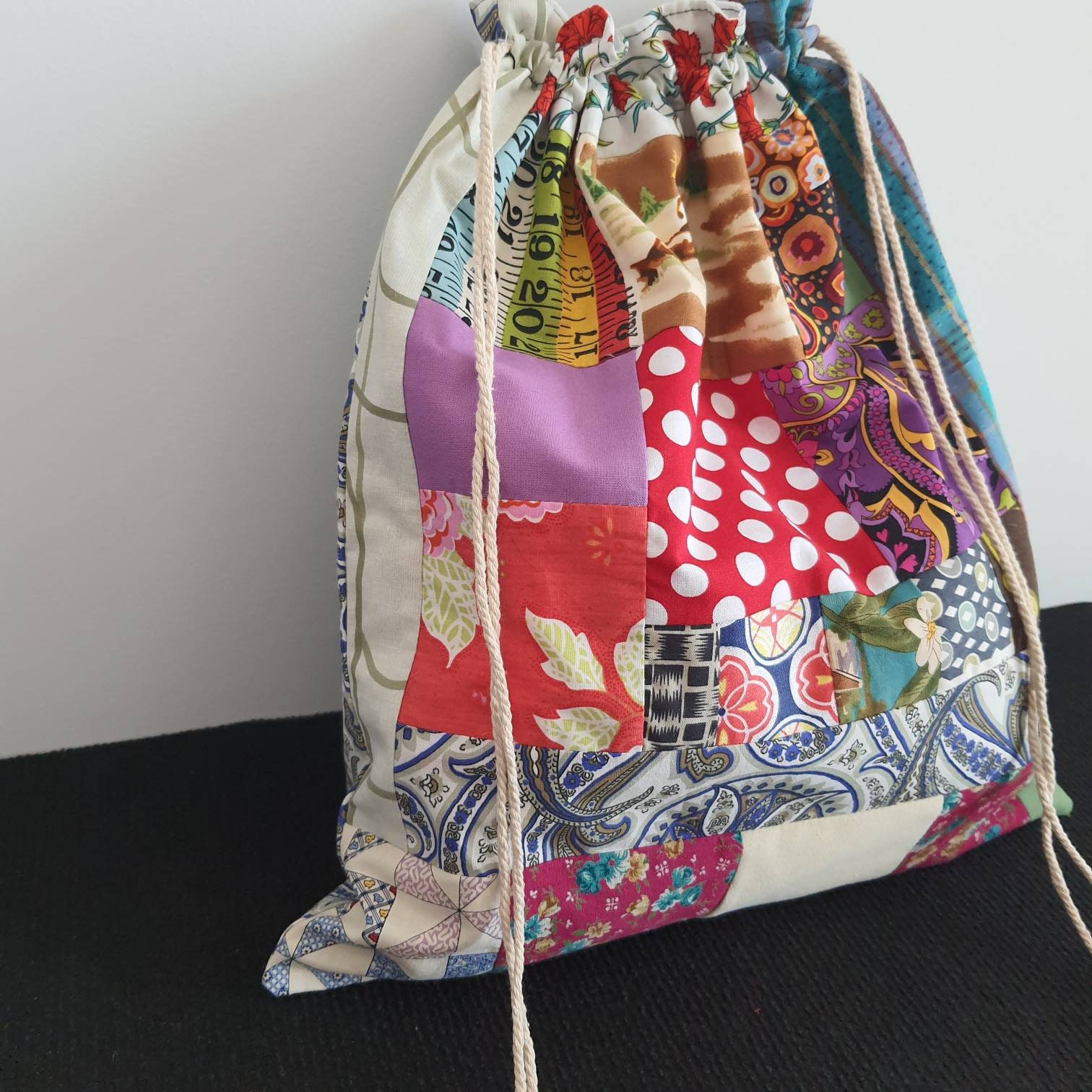 Handmade Patchwork Drawstring Bag Cotton Bag Tote Vintage | Etsy