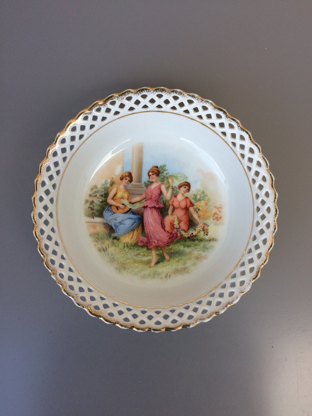 Antique Bavaria Schumann China Reticulated Bowl Plate Roman Women in ...
