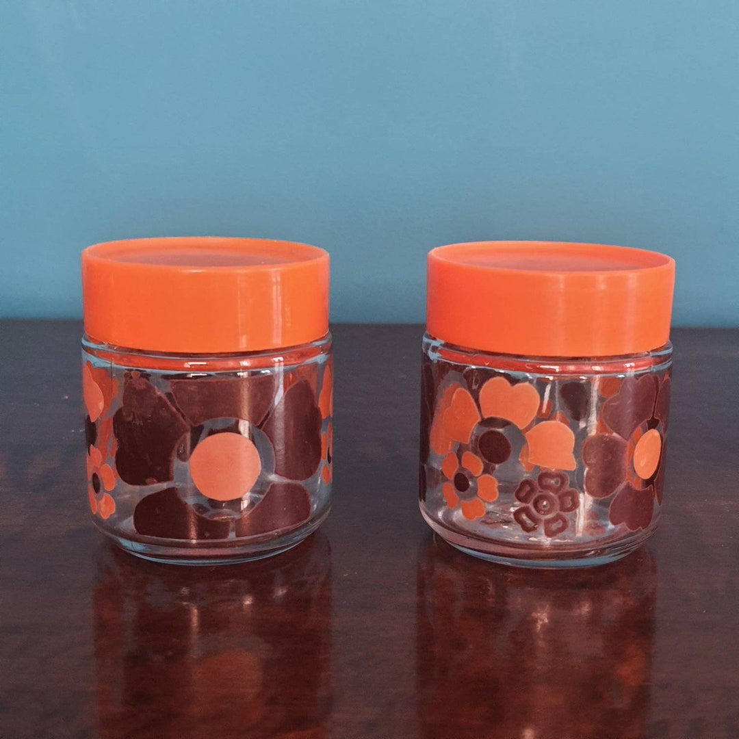 Vintage Set of 2 Orange Spice Containers Jars Kitchen Storage Retro 70s ...