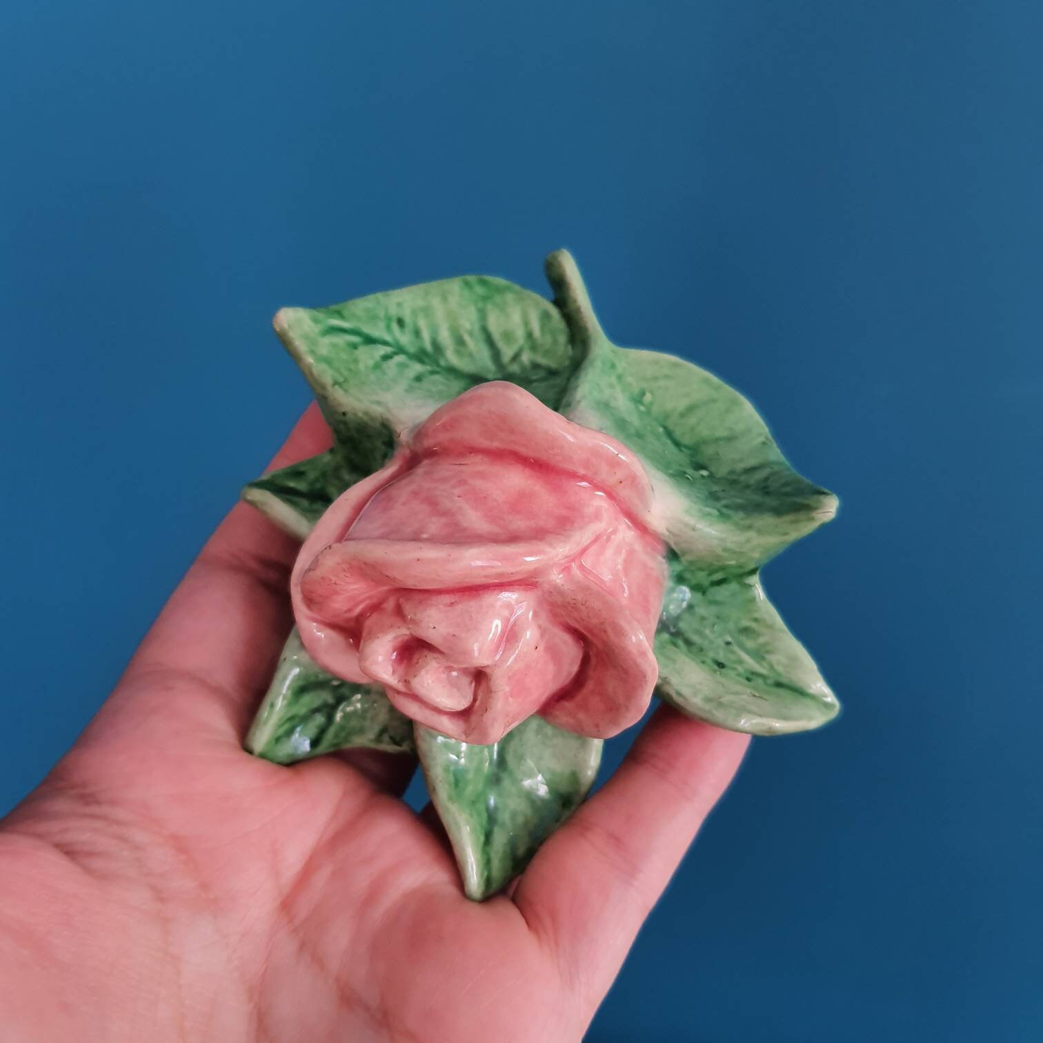 Vintage Glazed Ceramic Rose Figurine - Etsy