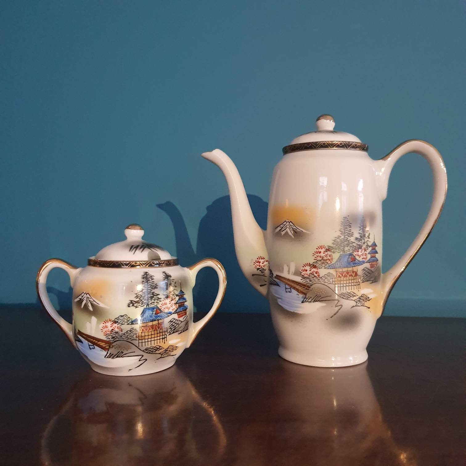 Vintage 1950s japanese porcelain teapot and sugar bowl tea set | Etsy