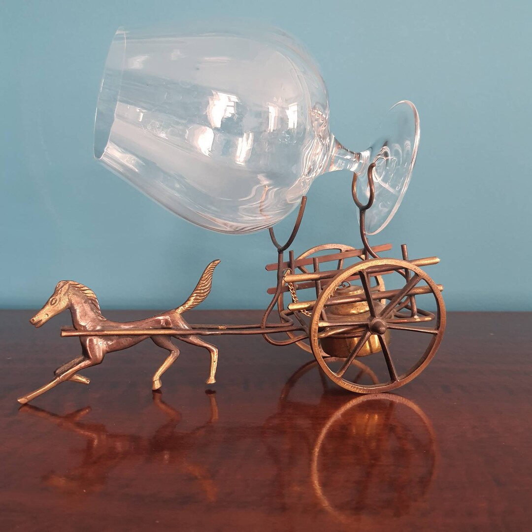 Vintage Brass Horse Buggy Carriage Wagon for Chalice Glass Homebar Gift ...