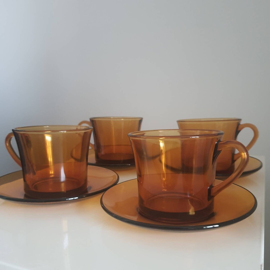 Vintage Duralex Tea Cups Amber Glass Tea Set - Etsy