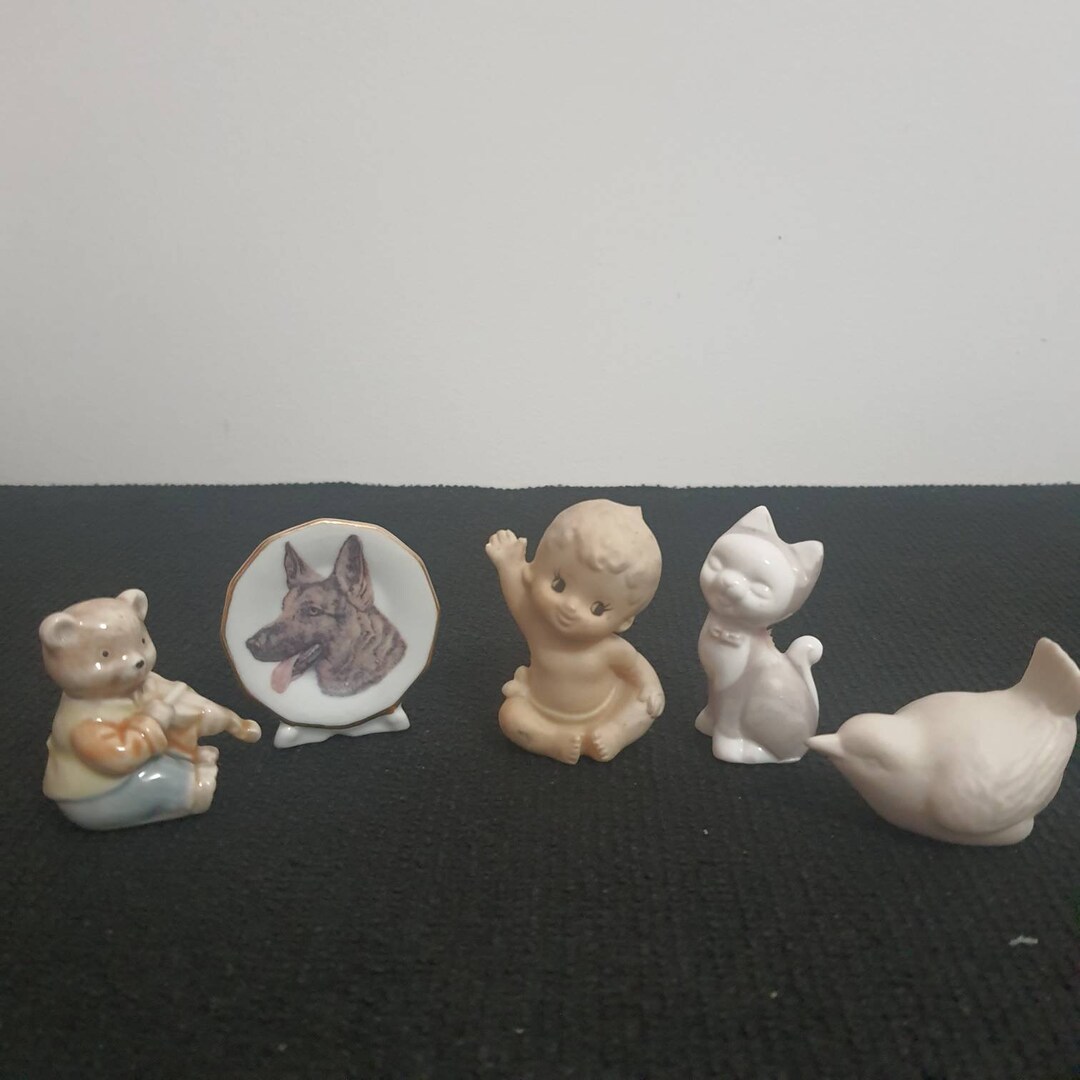 Vintage Ceramic Miniature Figurines Baby Bear Cat Bird - Etsy