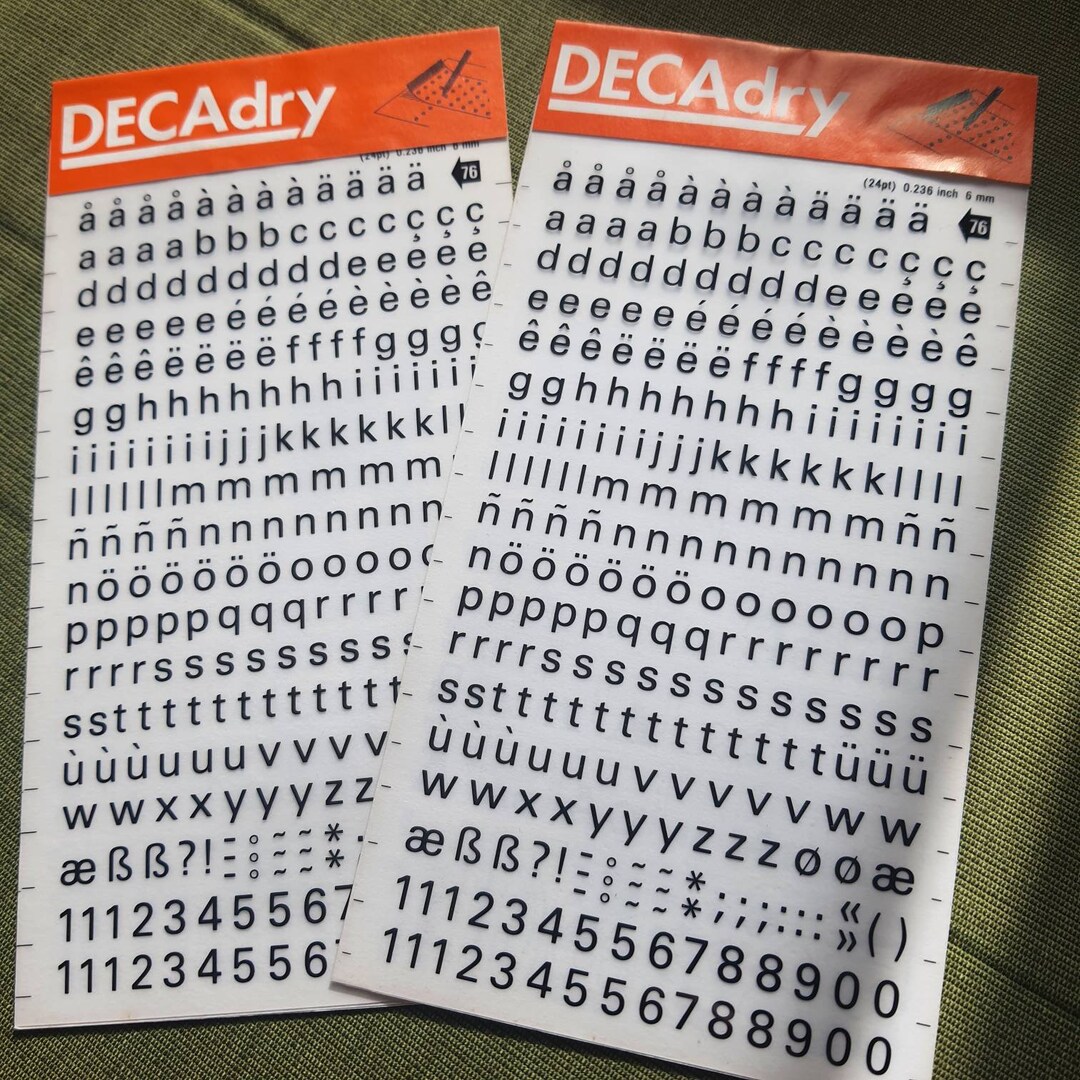Lot of 2 Dry Transfer Sheets Font Number 76 Letraset Rub on Letters ...