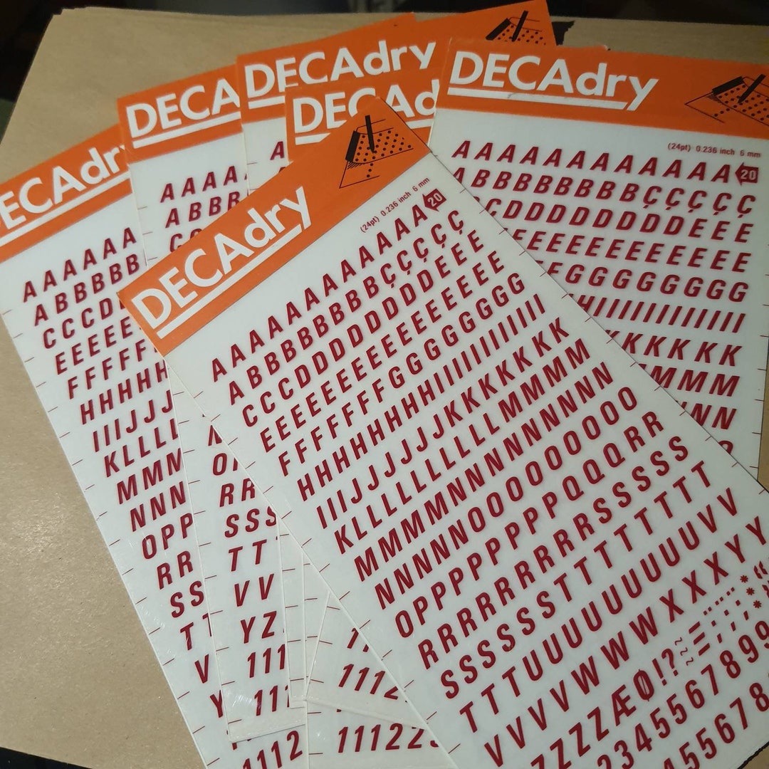 Lot of 6 Dry Transfer Sheets, RED Letraset Rub on Letters, Mecanorma ...