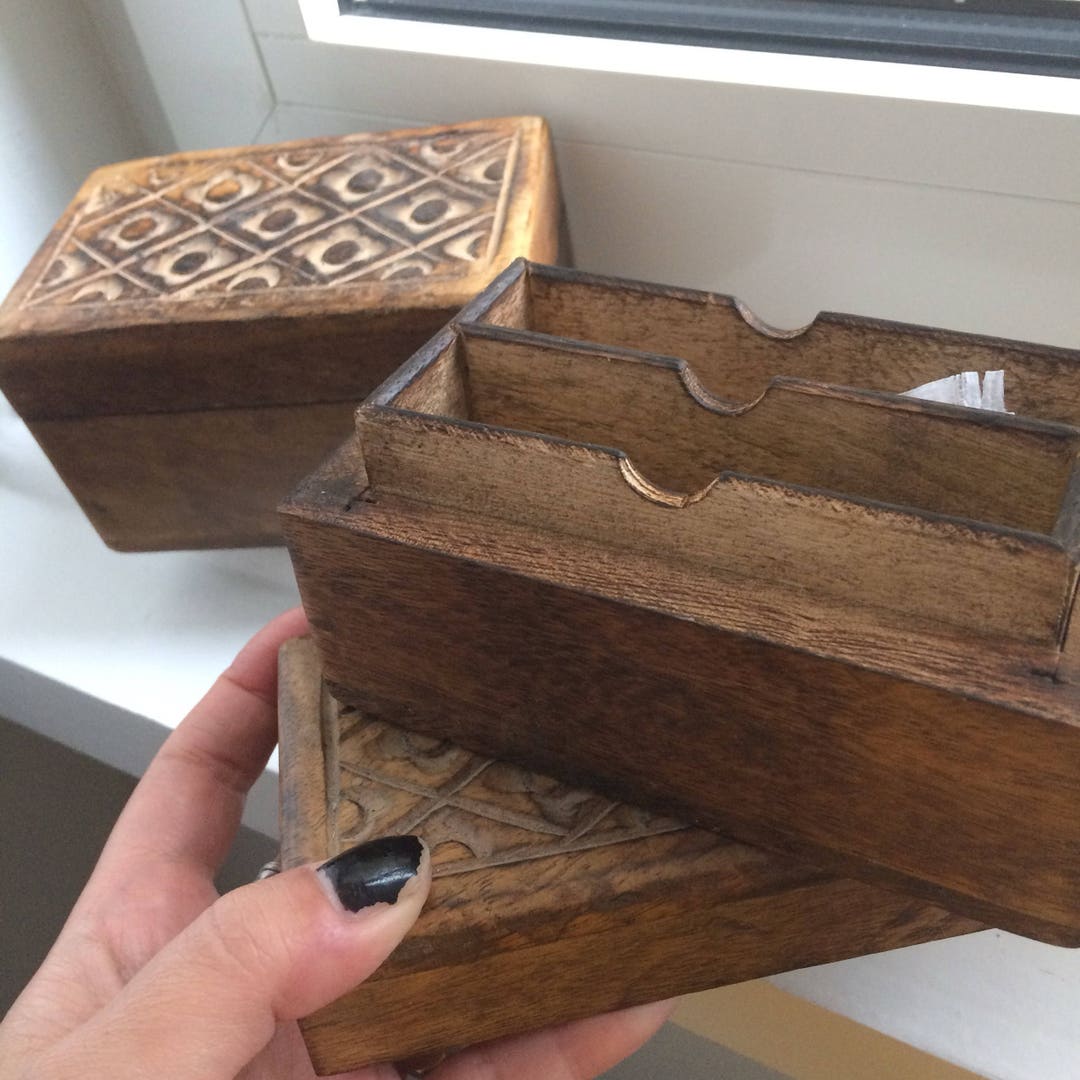 Wood Box Wooden Card Box Container Engraved Wooden Art Carved Wooden ...