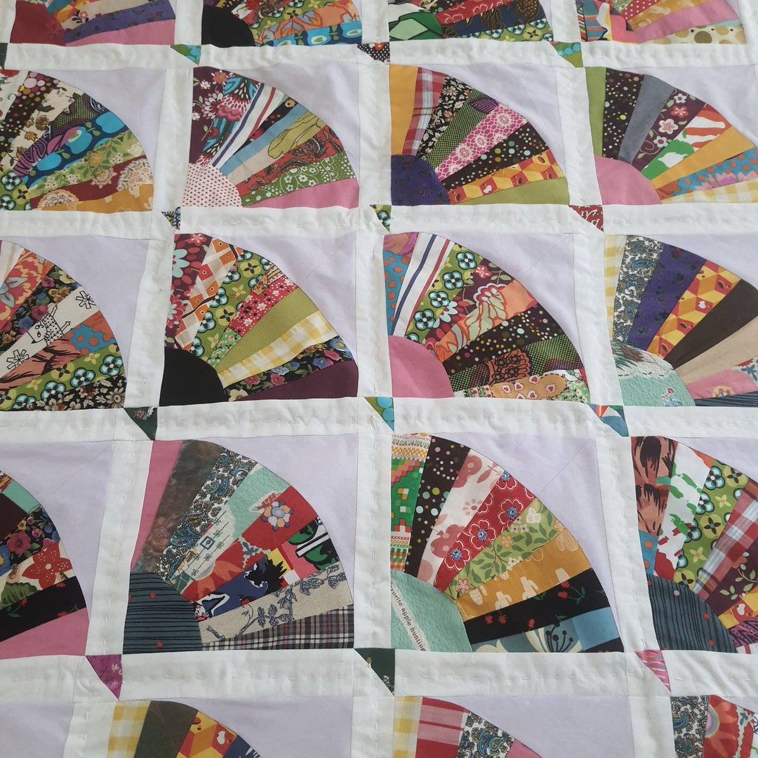 Handmade Patchwork Quilt With Fan Blocks Hand Quilted Cotton Bedding - Etsy