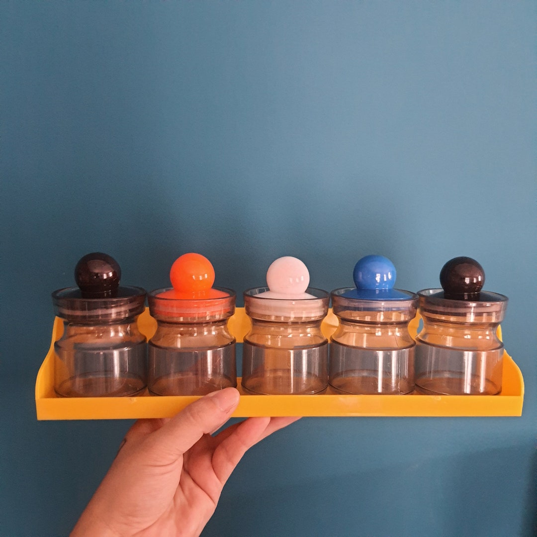 Set of 5 Vintage Spices Jars With Rack Kitchen Storage - Etsy