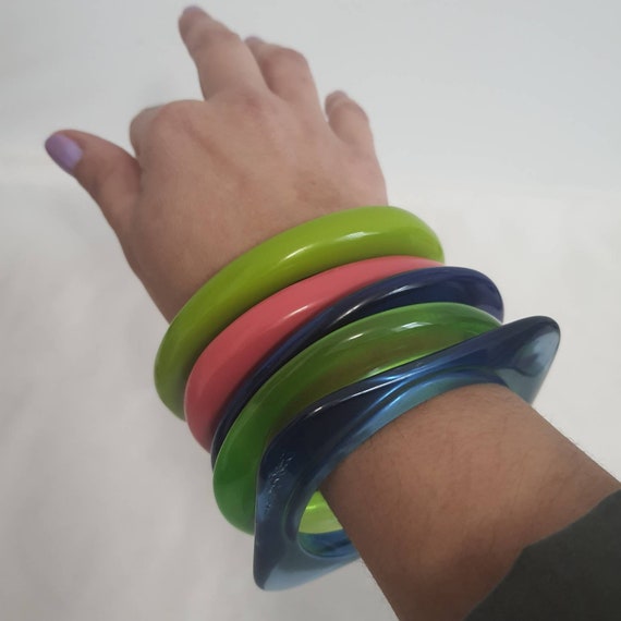 Vintage 80s Bangle Bracelets Lucite Green Blue Coral Pink | Etsy