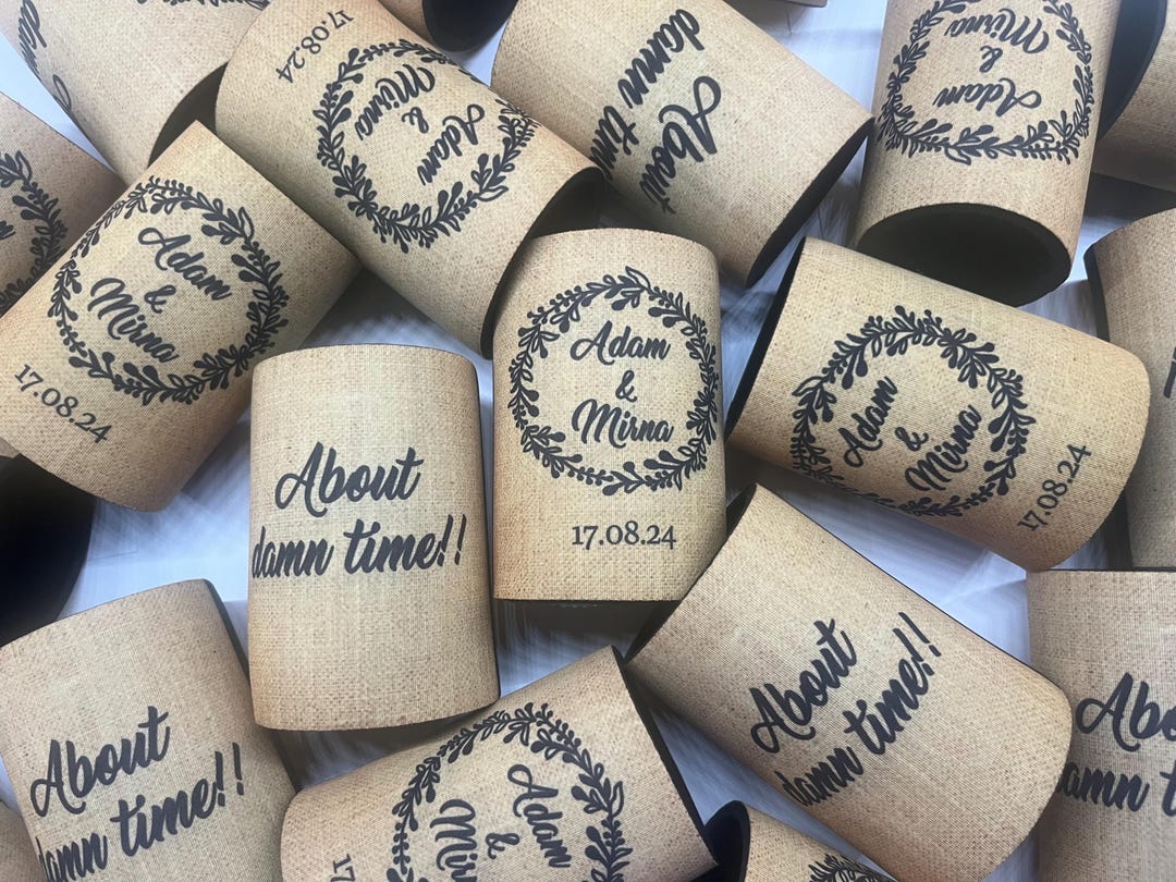 25 Custom Stubby Holders With Base Free Shipping Wedding Favours Koolie ...
