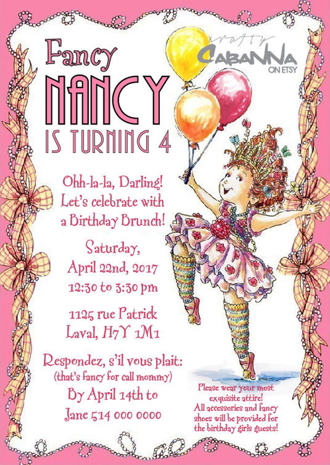 Fancy Nancy Birthday Invitation - Etsy