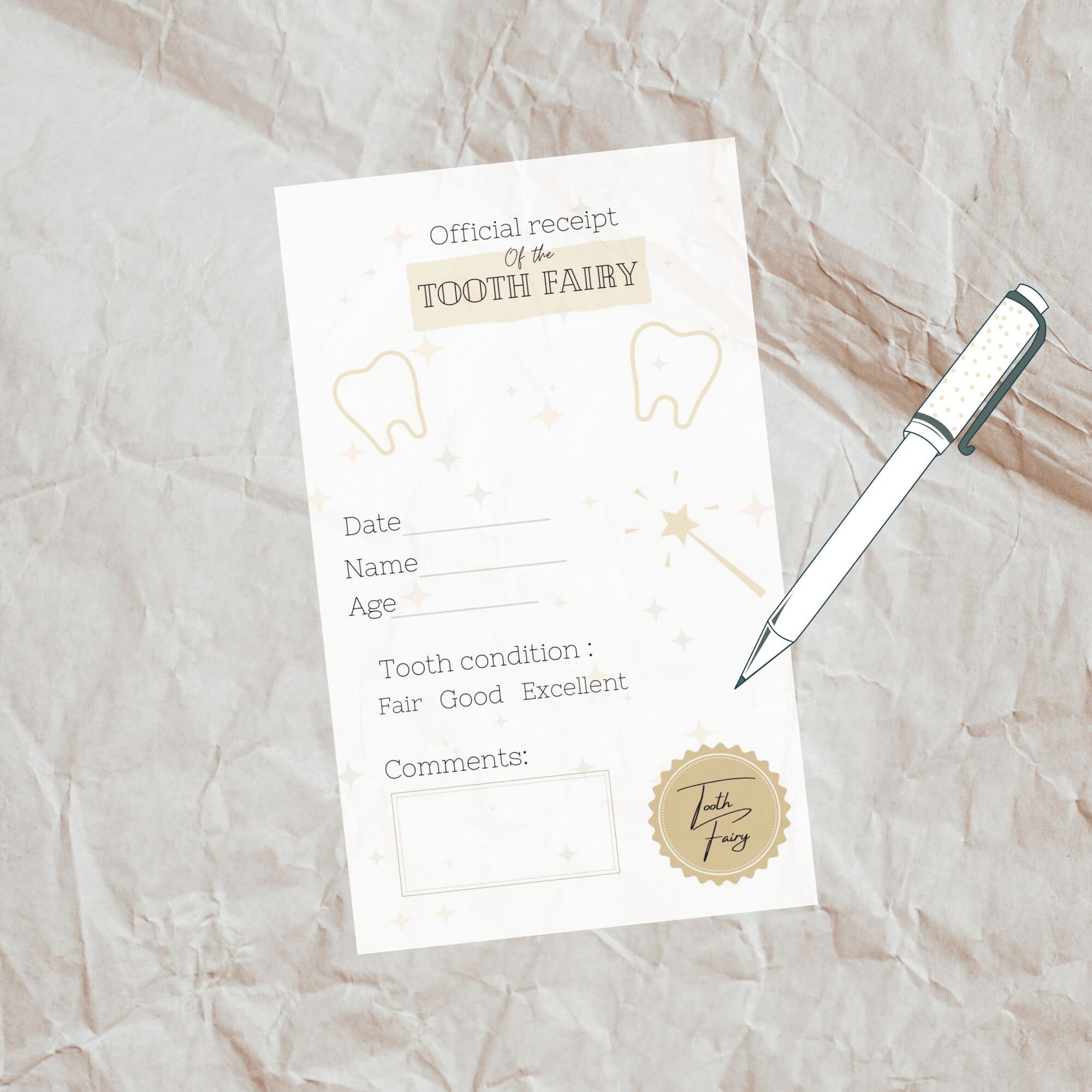Printable Tooth Fairy Receipt Official Receipt From the Tooth Fairy ...