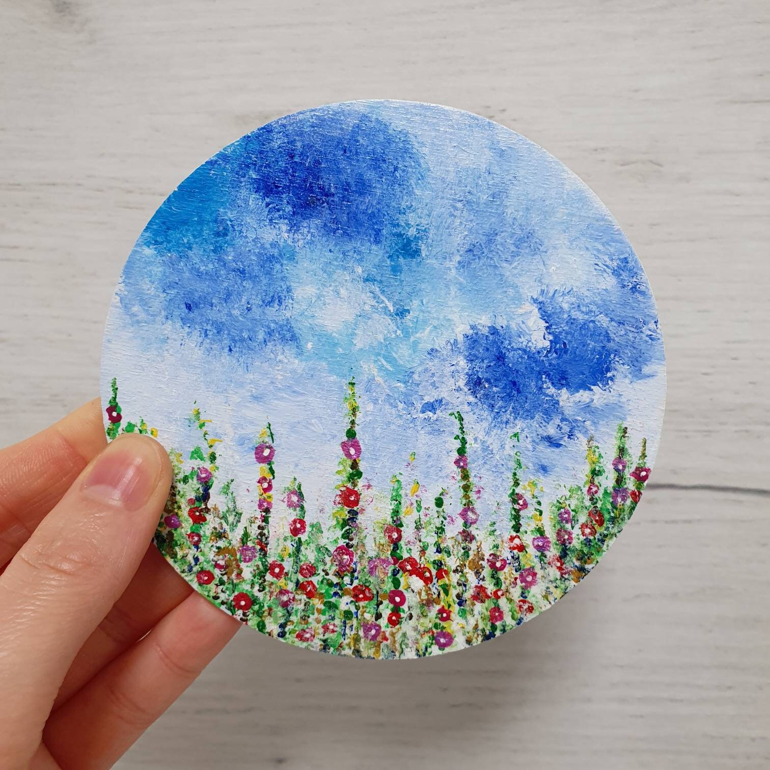 Wooden Magnet | Original Painting on Wooden Circle | Hand Painted ...