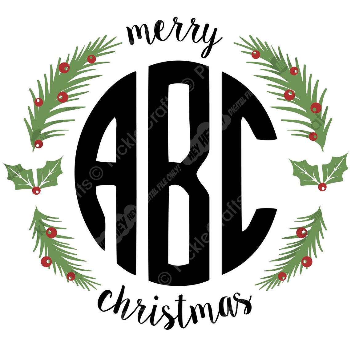 Merry Christmas Monogram Wreath SVG PNG Digital Cut File Iron - Etsy