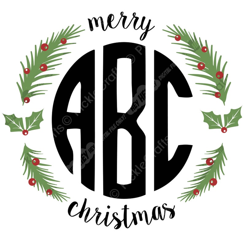 Merry Christmas Monogram Wreath SVG PNG Digital Cut File Iron on ...