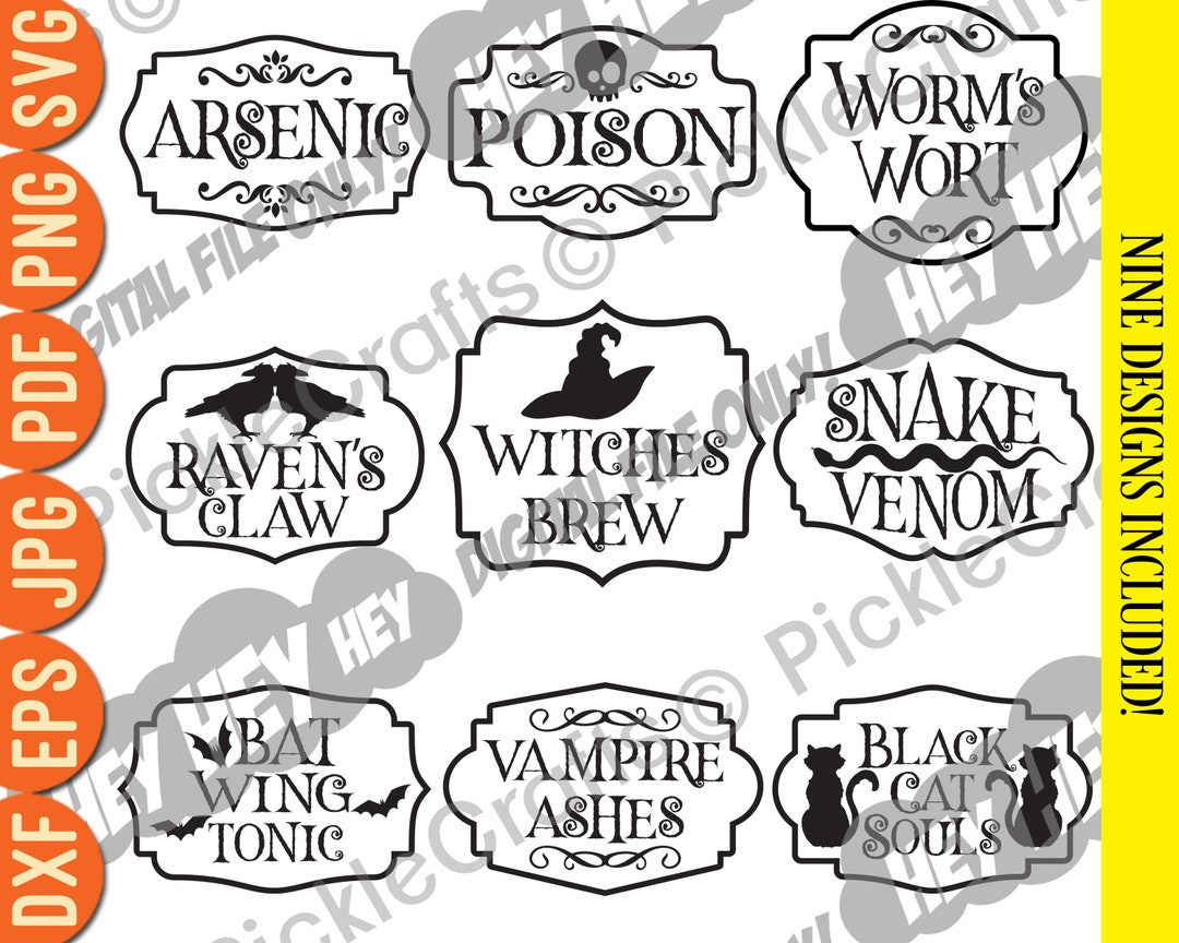 Halloween Apothecary Labels Gothic Bottles Signs SVG PNG Digital Cut ...