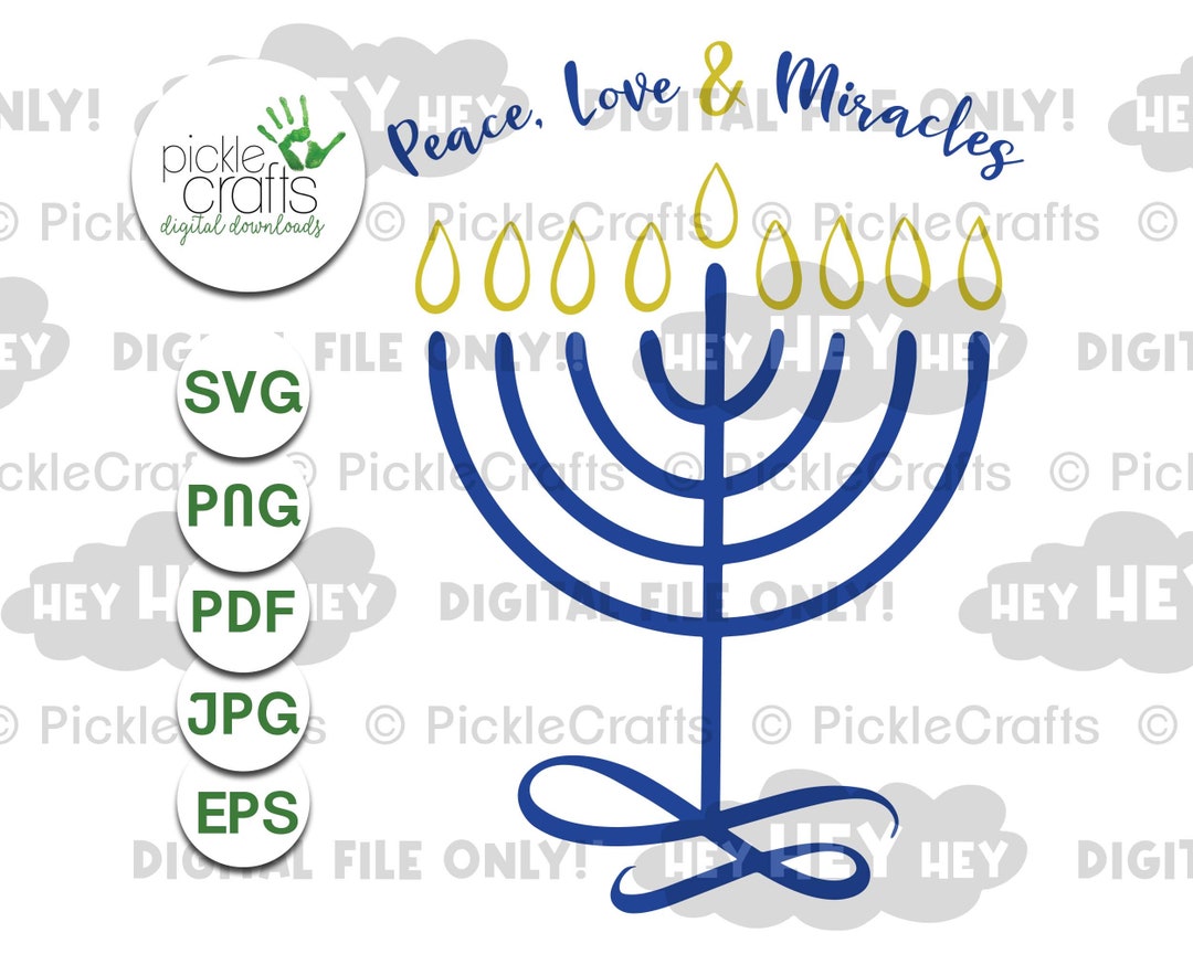 Hanukkah Menorah Peace Love & Miracles Hand Lettering SVG PNG Digital ...