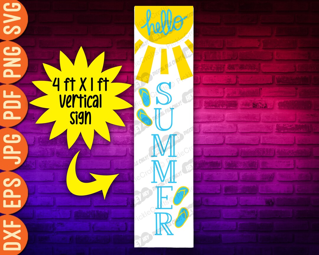 Hello Summer Vertical Welcome Sign Sun Flip Flops Printable SVG PNG ...