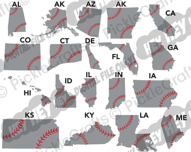 United States Baseball Softball All 50 States Included SVG PNG Digital ...