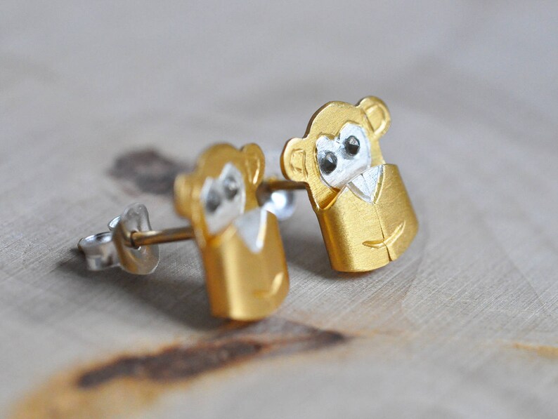 3D Gold Monkey Earrings in 100% Sterling Silver Monkey - Etsy