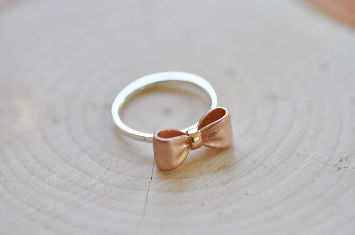 Sterling Silver Matte Rose Gold Two Tone Bow Ring Sterling - Etsy