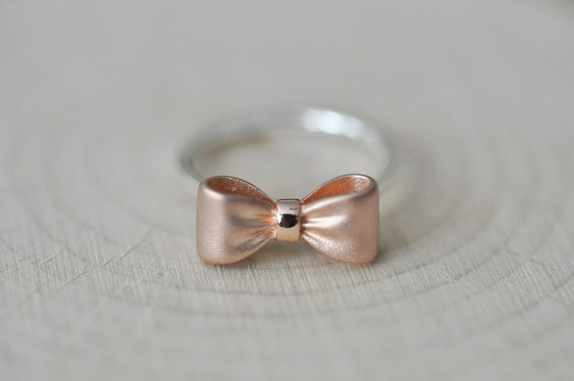 Sterling Silver Matte Rose Gold Two Tone Bow Ring Sterling - Etsy