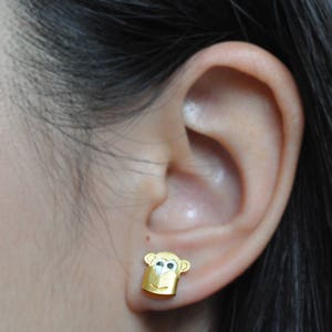 3D Gold Monkey Earrings in 100% Sterling Silver, Monkey Earrings ...