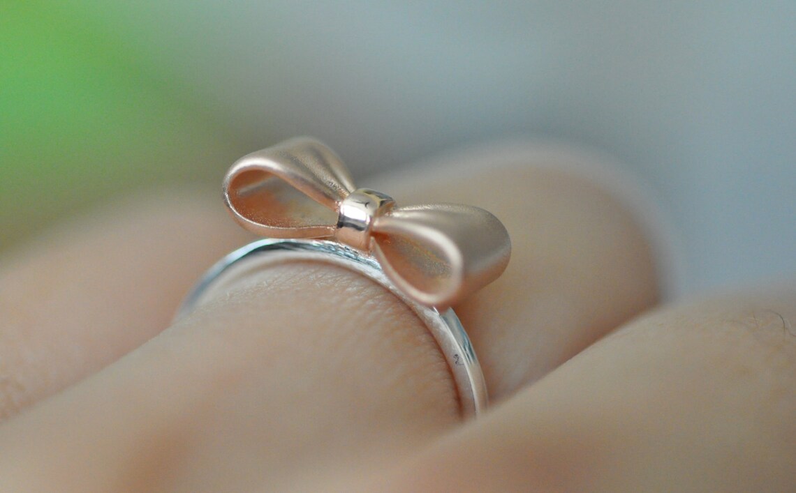 Sterling Silver Matte Rose Gold Two Tone Bow Ring Sterling - Etsy