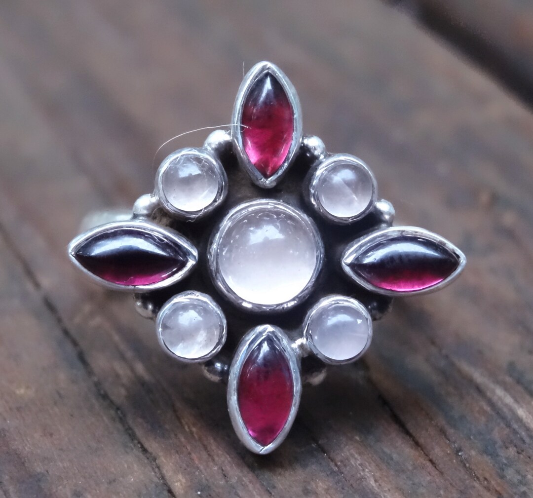 925 Rose Quartz Red Garnet Ring Size 6.5, Sterling Silver, Natural ...