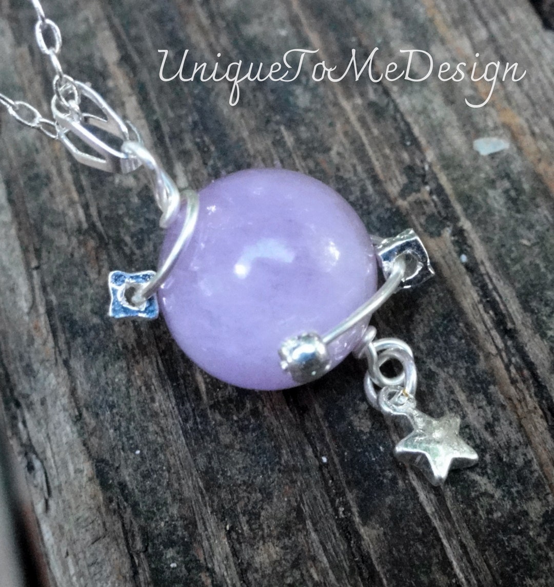 925 - Planet Pink Kunzite Necklace, Sterling Silver, Natural Stone, Celestial Star Gemstone ...