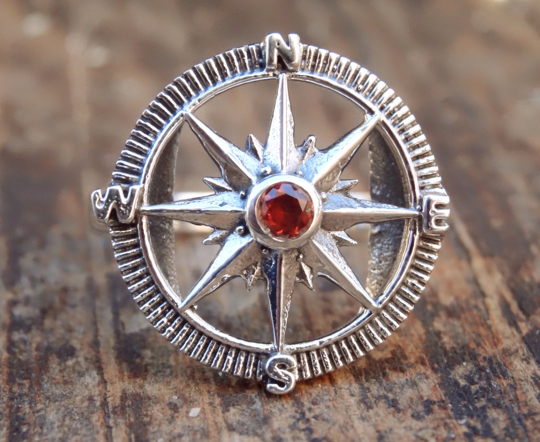 Red Garnet Compass Ring: Handmade Sterling Silver Statement Ring - Etsy