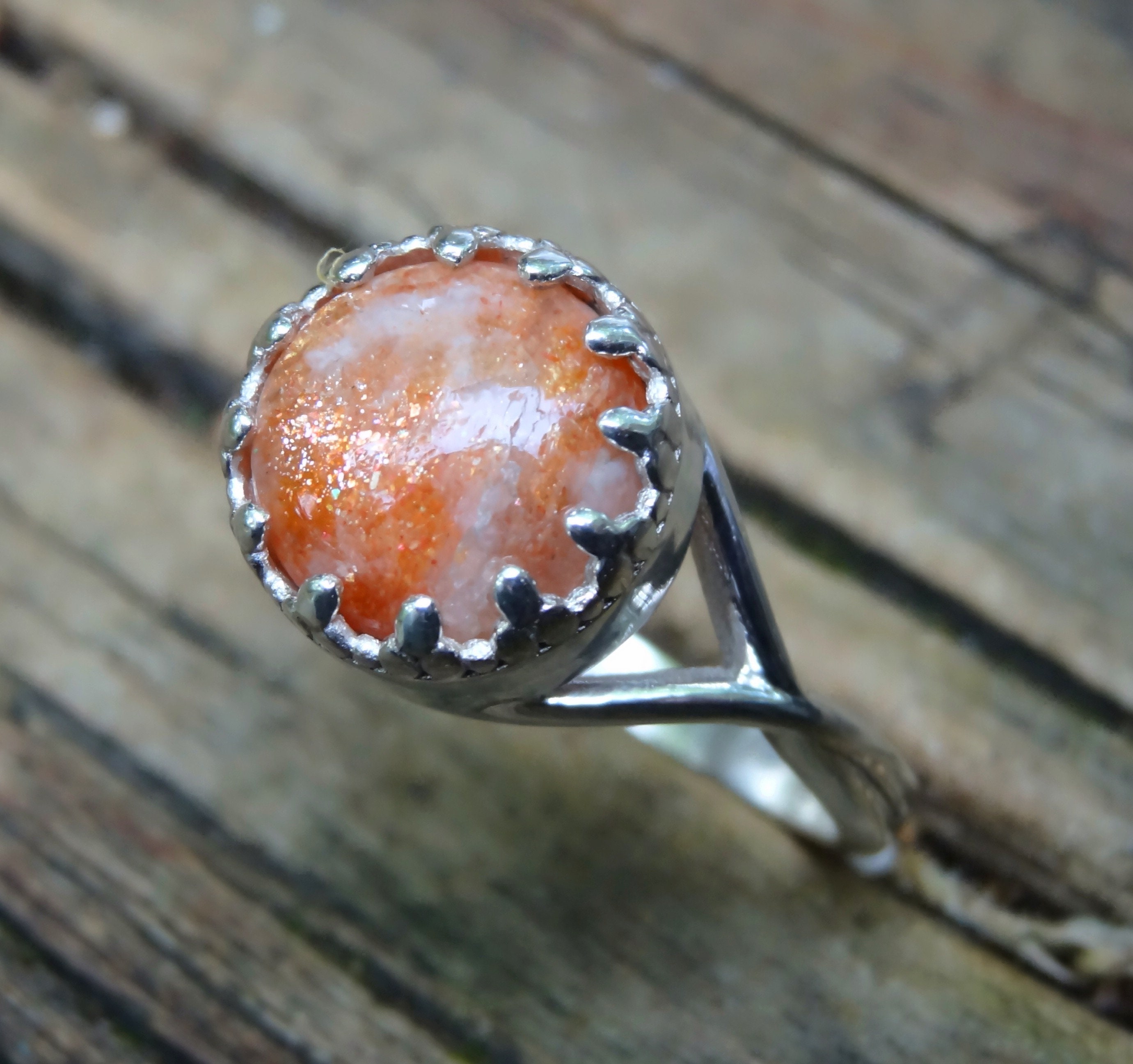 925 Sunstone Crown Ring Sterling Silver Natural Stone | Etsy