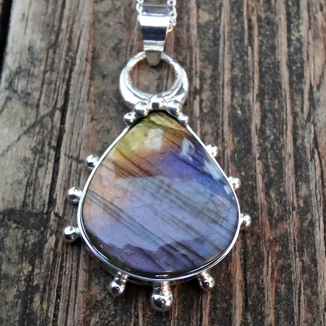925 OOAK Purple Rainbow Labradorite Necklace, Sterling Silver Multi ...