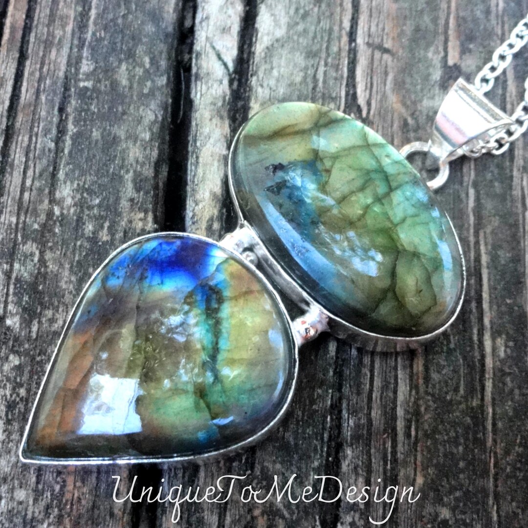 925 Flashy Golden Labradorite Necklace, Sterling Silver, LARGE Handmade ...