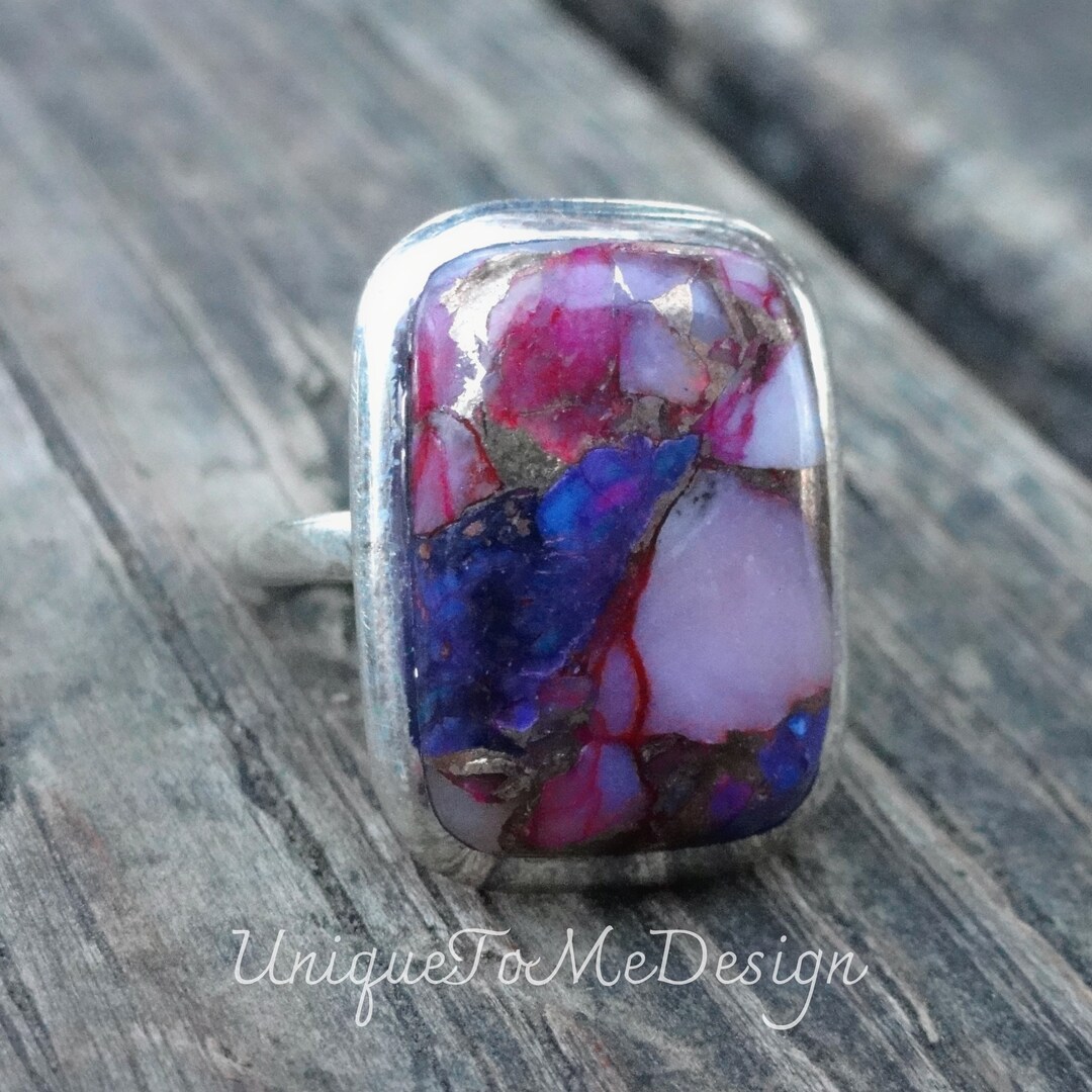 Sterling Silver Pink Spiny Oyster Ring: Purple Turquoise, Size 8 - Etsy
