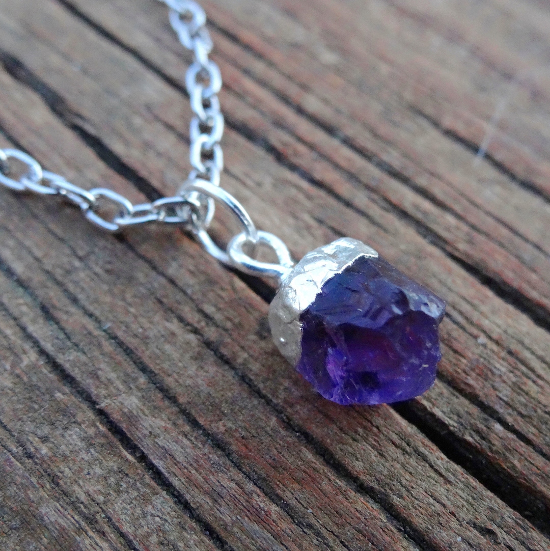 Raw Amethyst Pendant Necklace - Natural Rough Amethyst Necklace ...